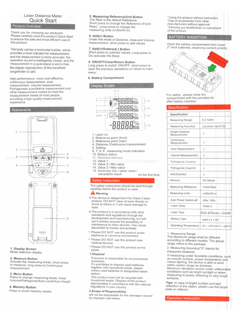 Metro Digital Mileseey Laser s2001 | PDF