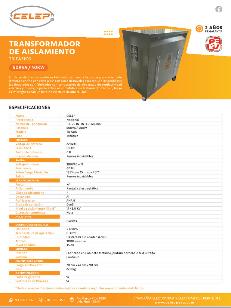 CELEP - Transformador Trifasico 50kva | PDF | Transformador | Aislador (Electricidad)