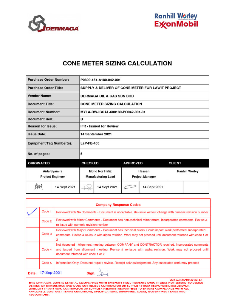 MYLA-RW-ICCAL-600180-PO042-001-01 REV B - Code1 | PDF | Flow ...