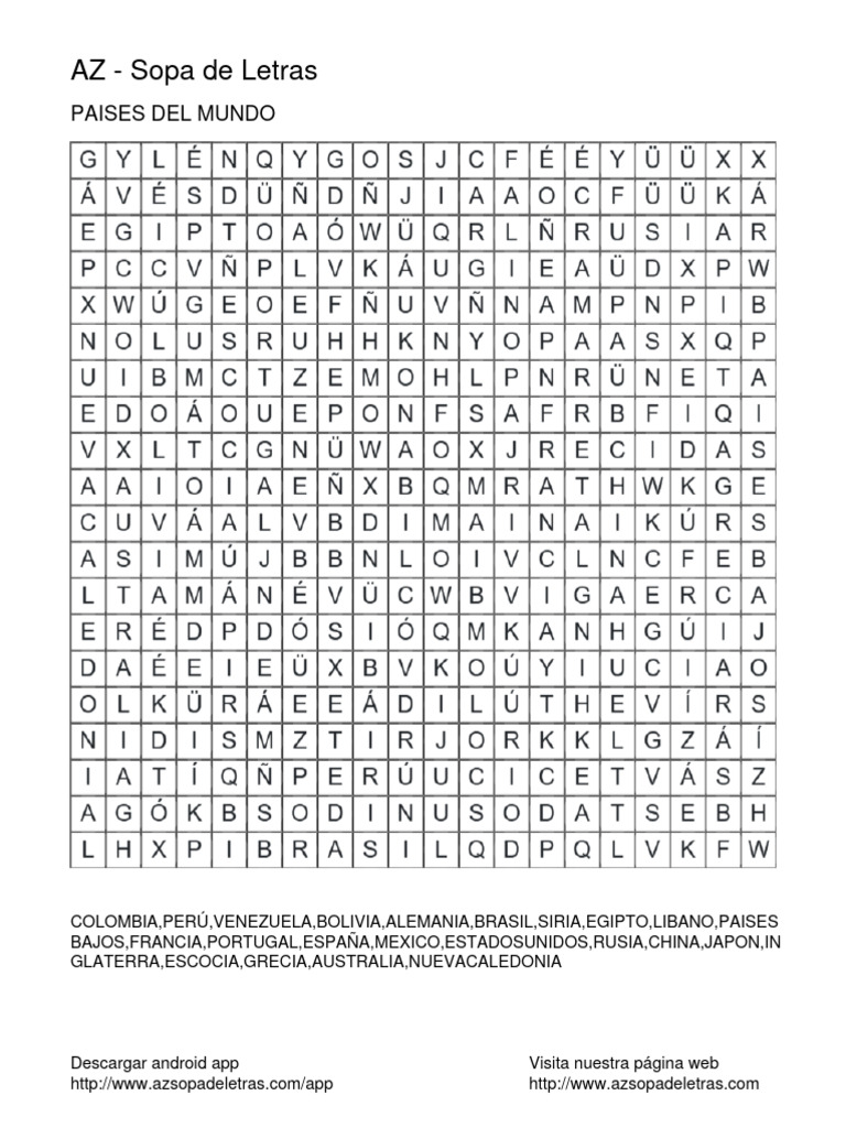 Sopa de Letras: Países del Mundo | PDF | Negocios | Viajes y turismo