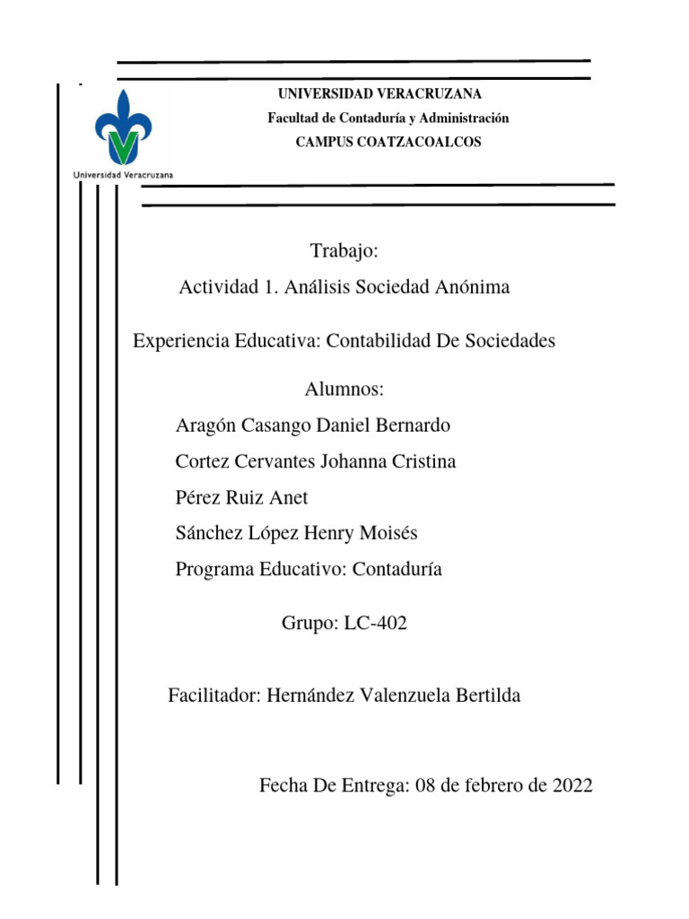 Act.1 - Eq.4o (Sociedad Anónima) | PDF | Sociedad de responsabilidad limitada | Business