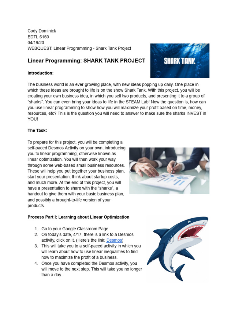 Dominick - Final Assignment Webquest | PDF | Linear Programming