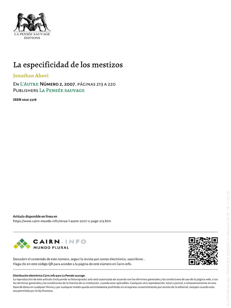 Especificidad y complejidad del mestizaje | PDF | Temor | Realidad