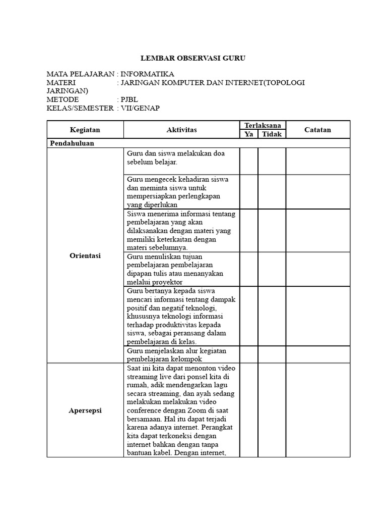 Lembar Observasi Guru PPL | PDF | Karier & Perkembangan
