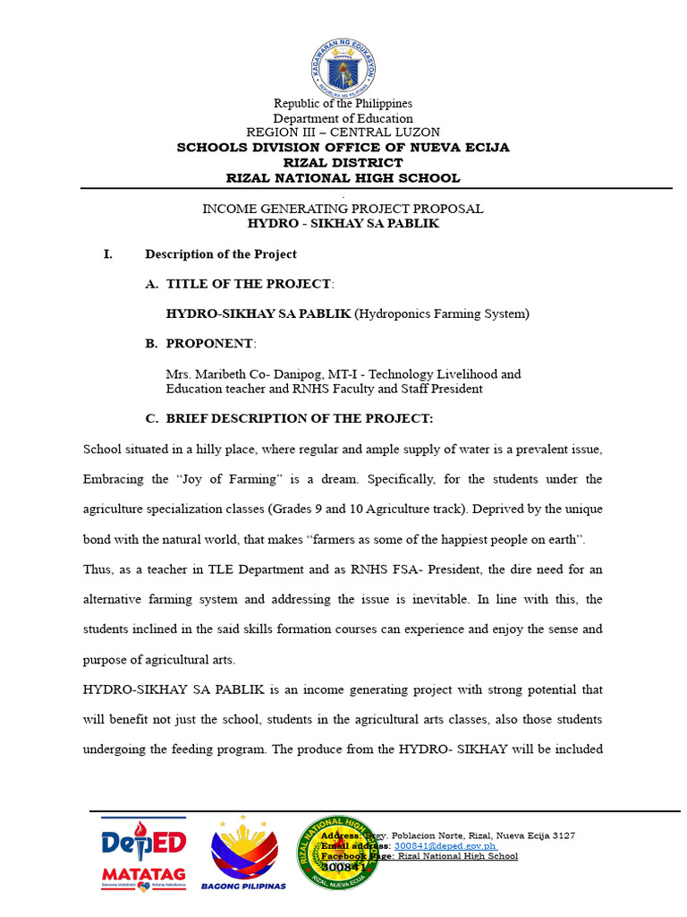 RNHS Igp Proposal - Maribeth C. Danipog | Download Free PDF | Hydroponics | Agriculture
