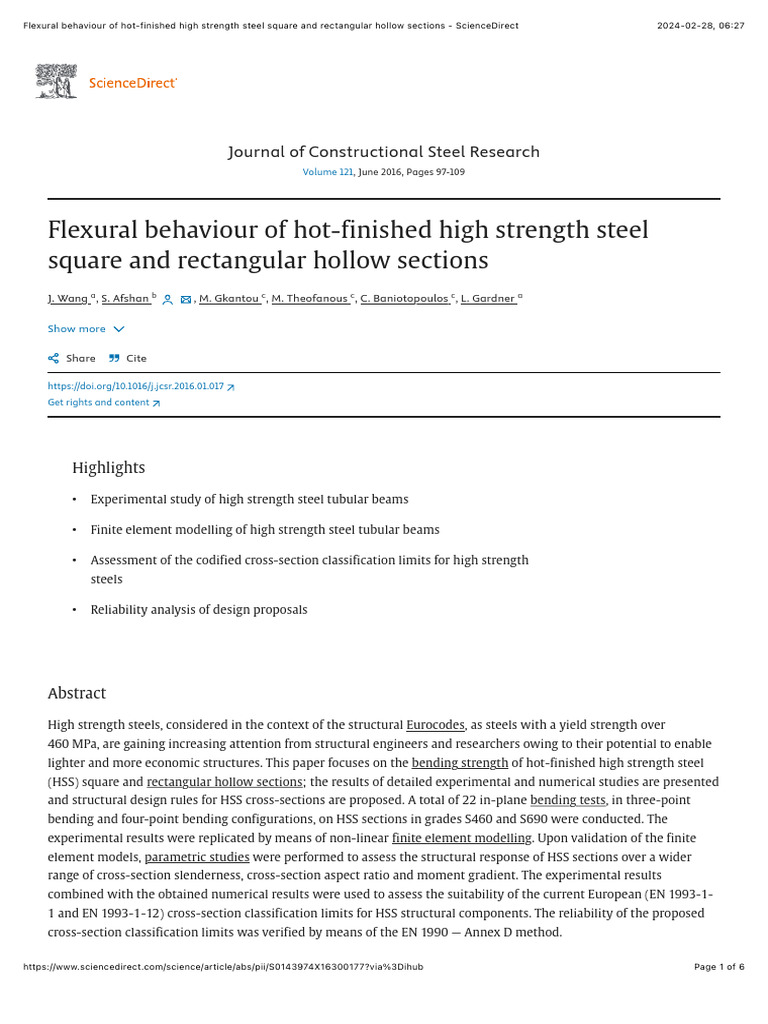 Flexural behaviour of hot-finished high strength steel square and rectangular hollow sections ...