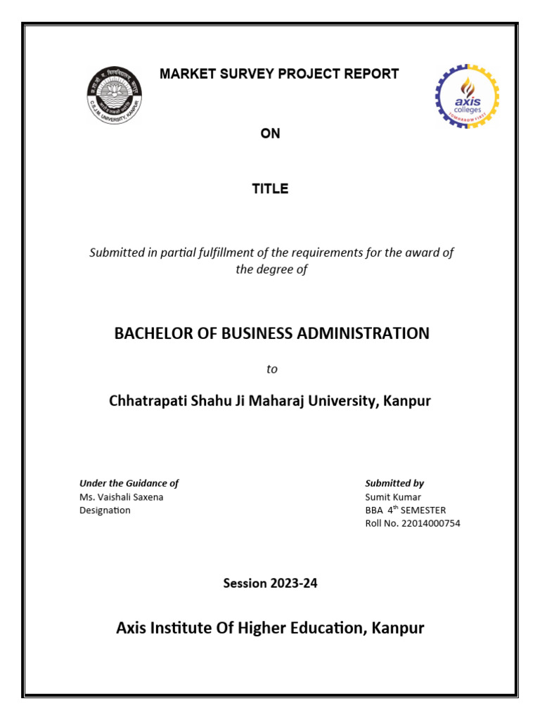 Cover Page & Declaration - Market Survey Project Report (Sumit) | PDF