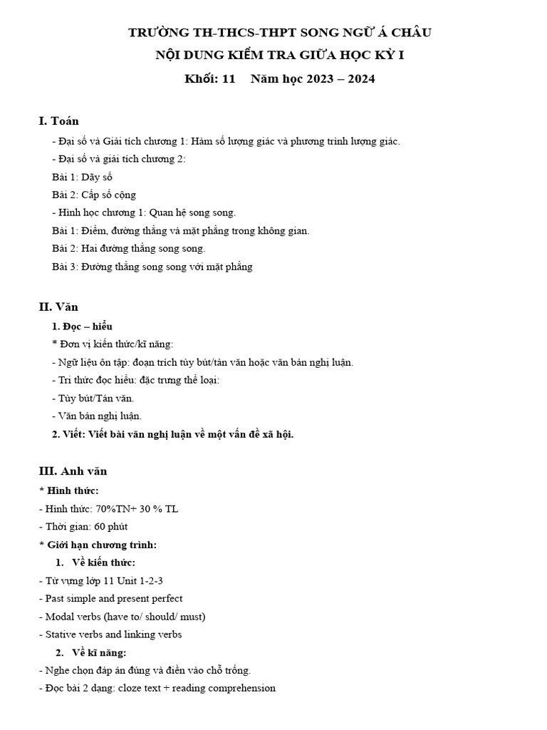 Noi Dung Ktghki Khoi 11 | PDF