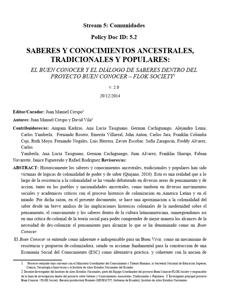 Saberes y conocimientos ancestrales, tradicionales y populares | PDF | Conocimiento | Verdad