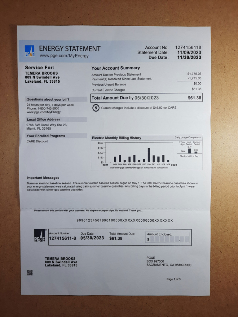 PGE Utility Bill | PDF