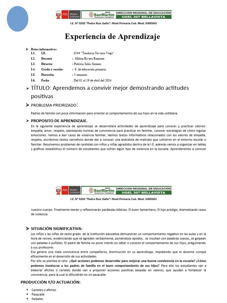 Experiencia de Aprendizaje 1 | PDF | Aprendizaje | Estadísticas