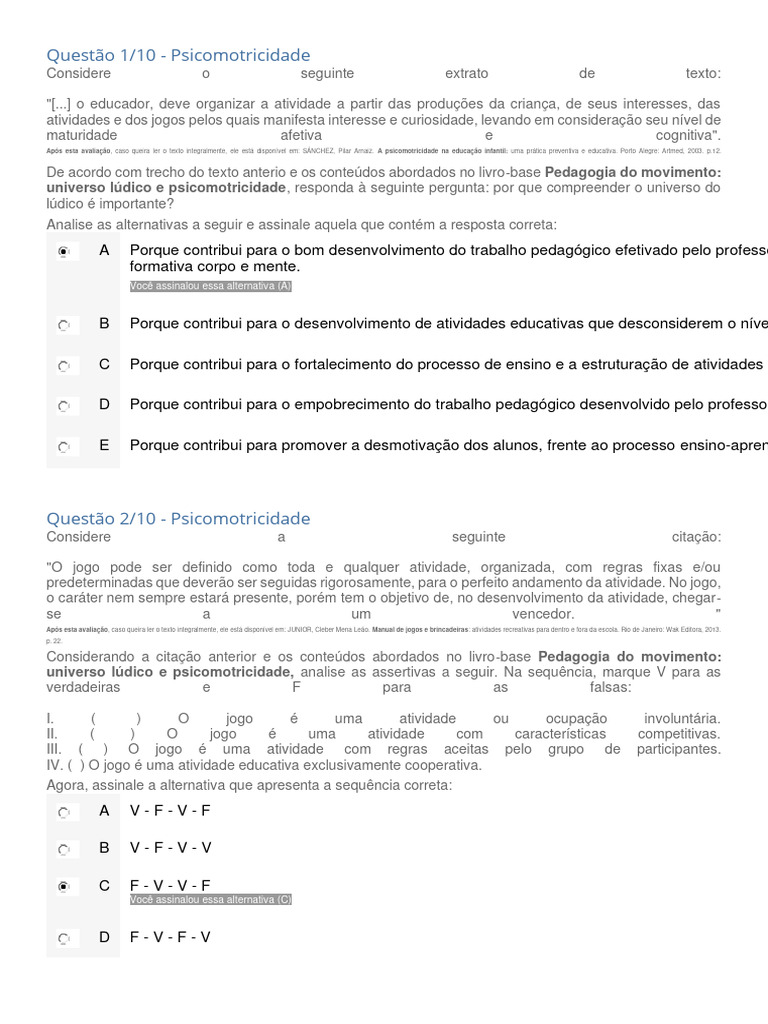 APOL 2 - Psicomotricidade | PDF | Pedagogia | Aprendizado
