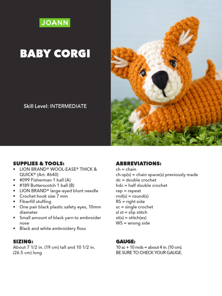Baby Corgi | PDF | Crochet | Yarn