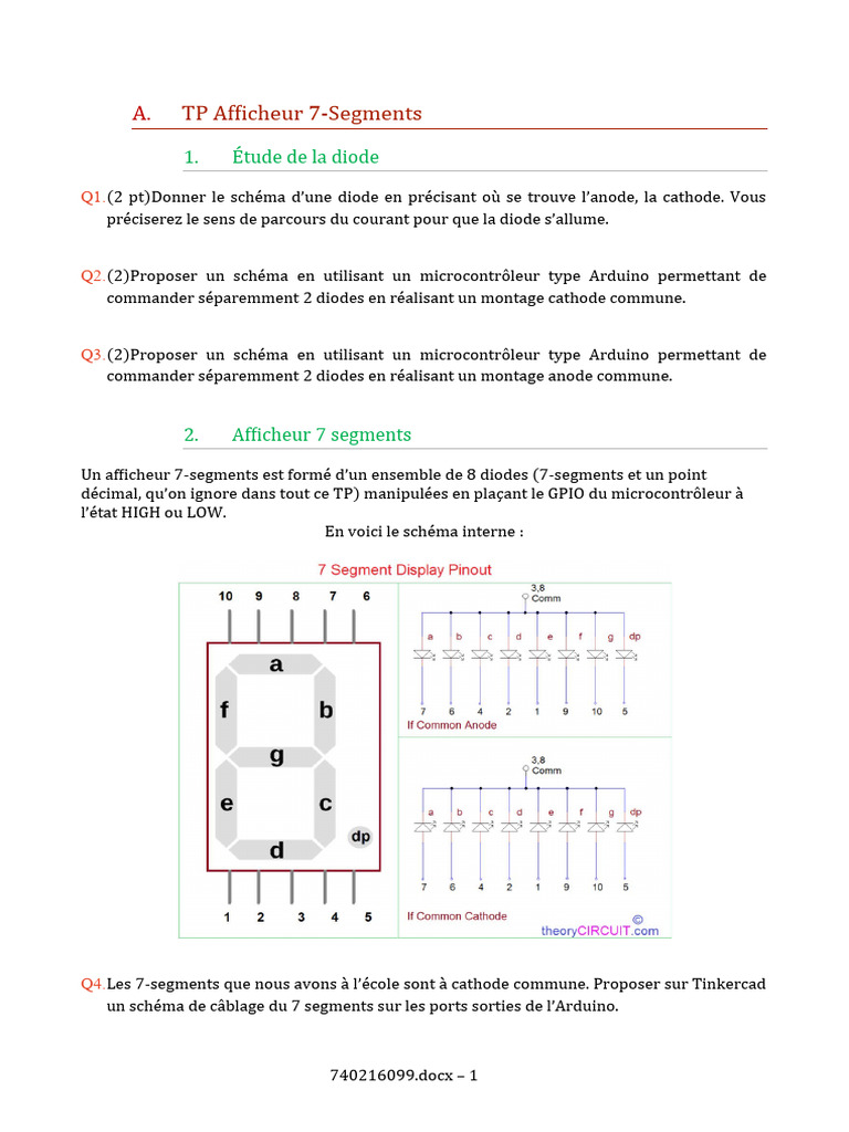TP Afficheur 7 Segments | PDF | Composants électriques | Technologies de l'information et de la ...