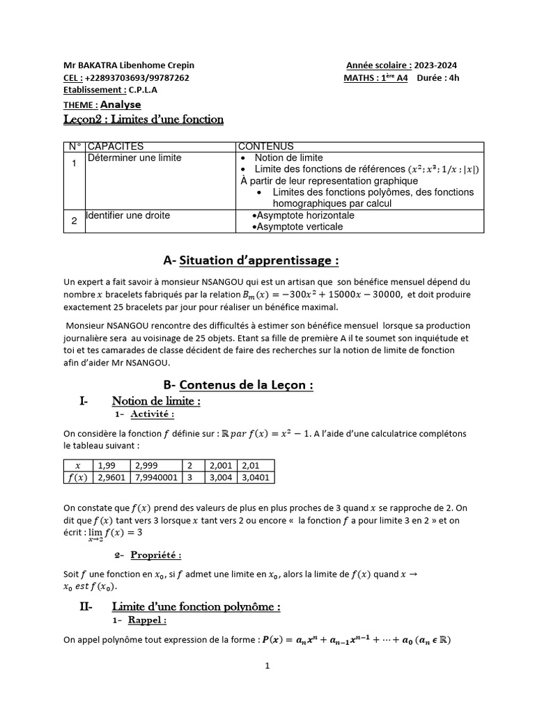 Limites et interprétation graphique | PDF | Limite (mathématiques ...