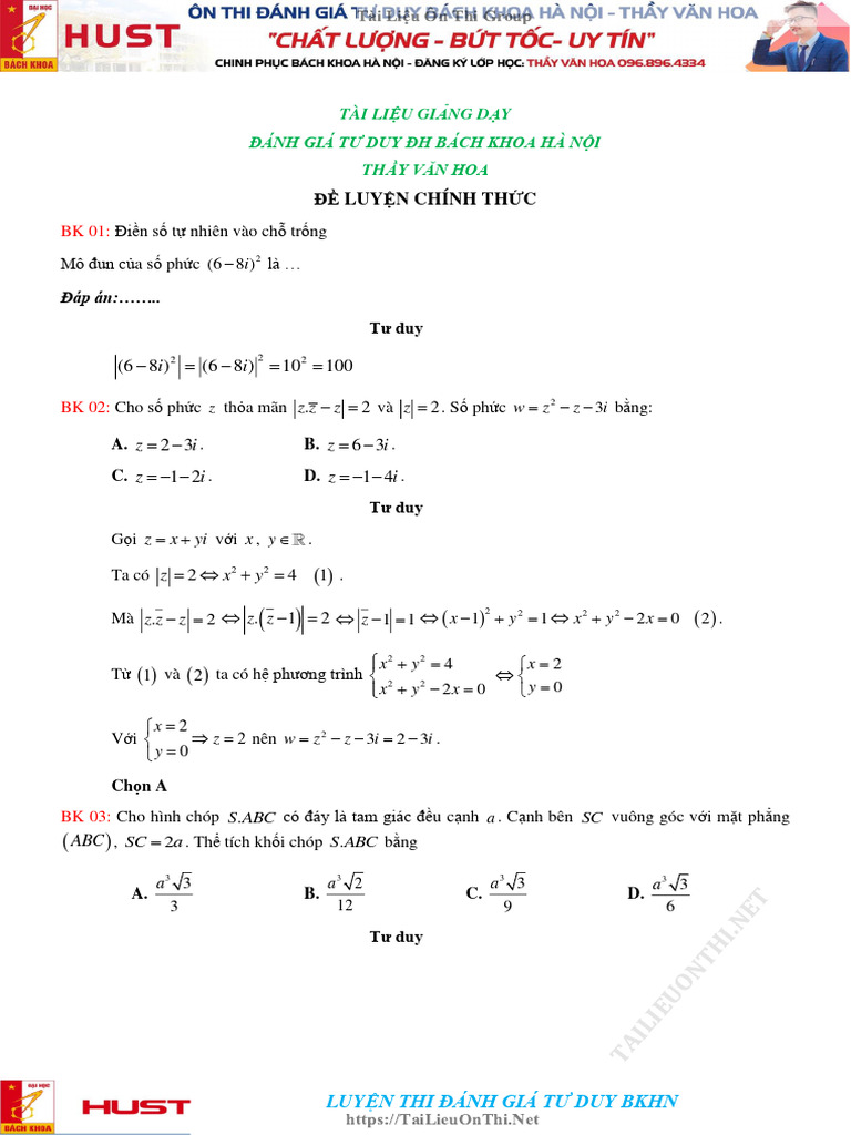 07-ĐỀ 01 (ĐA) -HSA - ĐGTDBKHN - ĐỀ THI CHÍNH THỨC | PDF