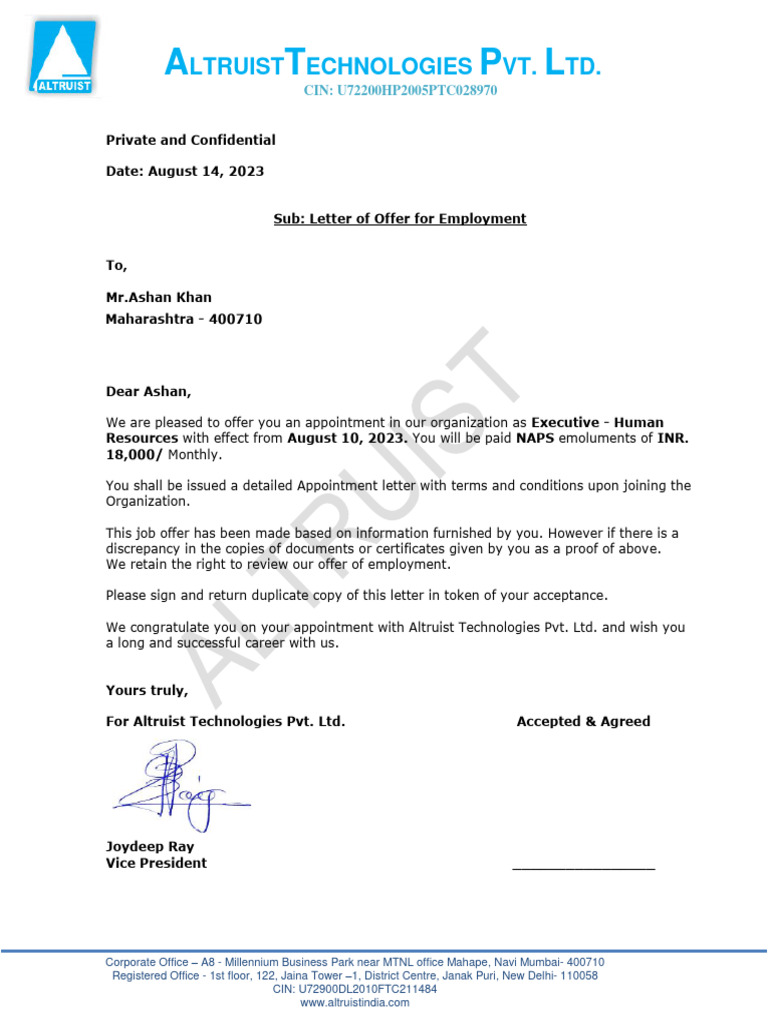 NAPS Offer Letter - Ashan Khan | PDF | Government Finances | Taxes