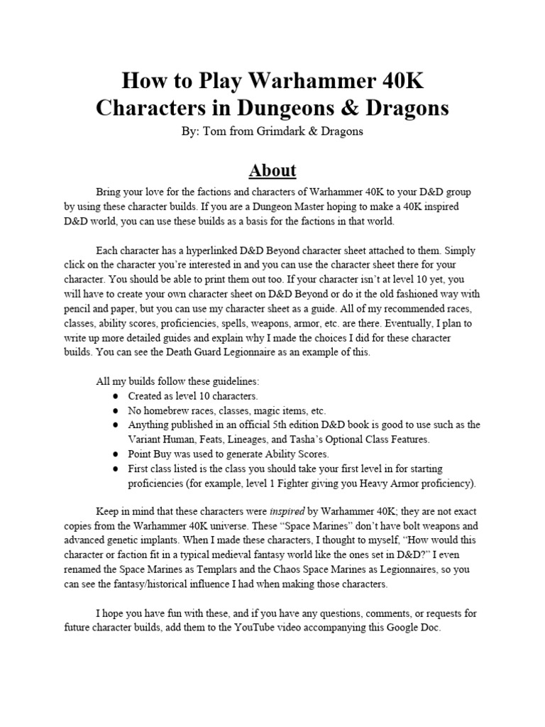 Warhammer 40K Characters for D&D | PDF | Dungeons & Dragons