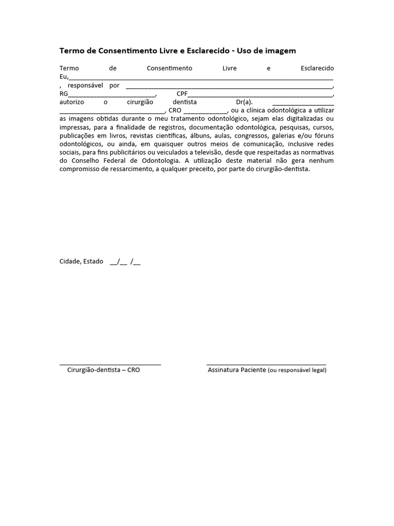 Uso de Imagem - Termo de Consentimento Livre e Esclarecido | PDF Uso de Imagem - Termo de Consentimento Livre e Esclarecido | PDF