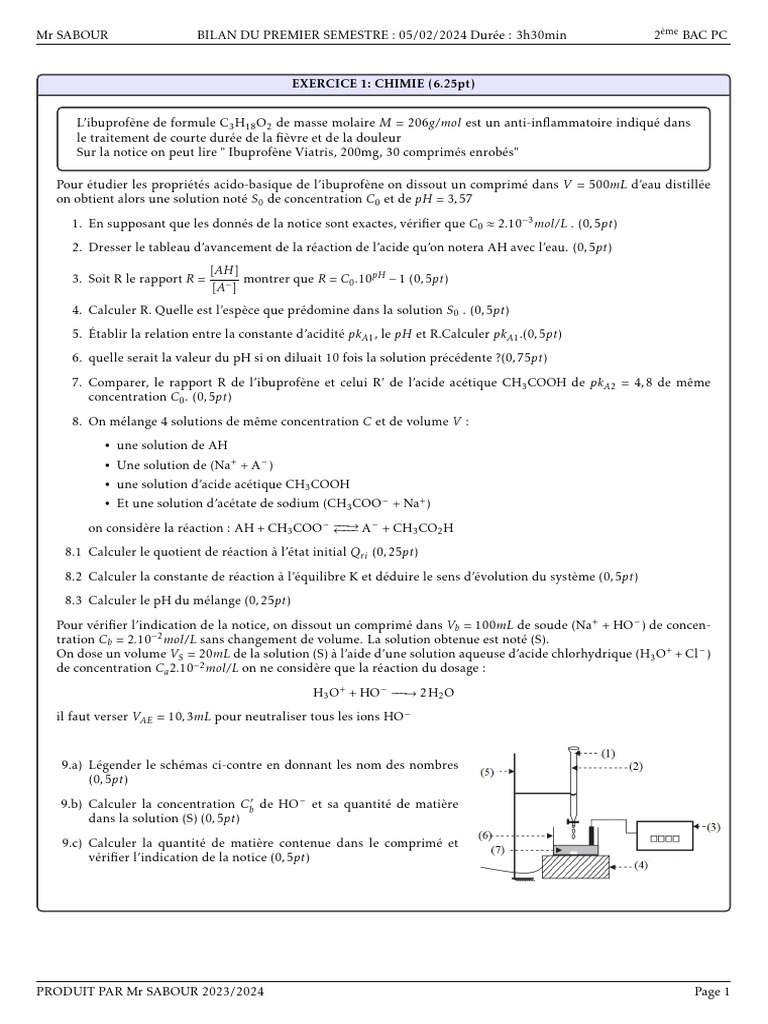 Examen Blanc Physique 2 Bac PC 2024 | PDF | Radioactivité | Inducteur