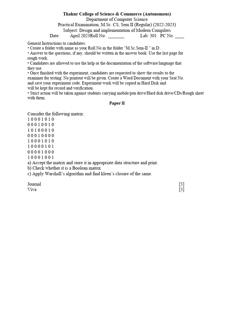 Modern Compiler Design Ptacical Slip | PDF | Software | Books