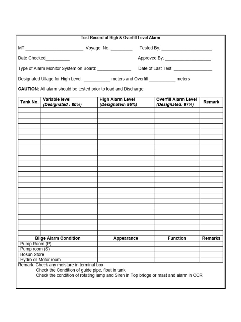 Test Record of High & Overfill Level Alarm | PDF | Business ...