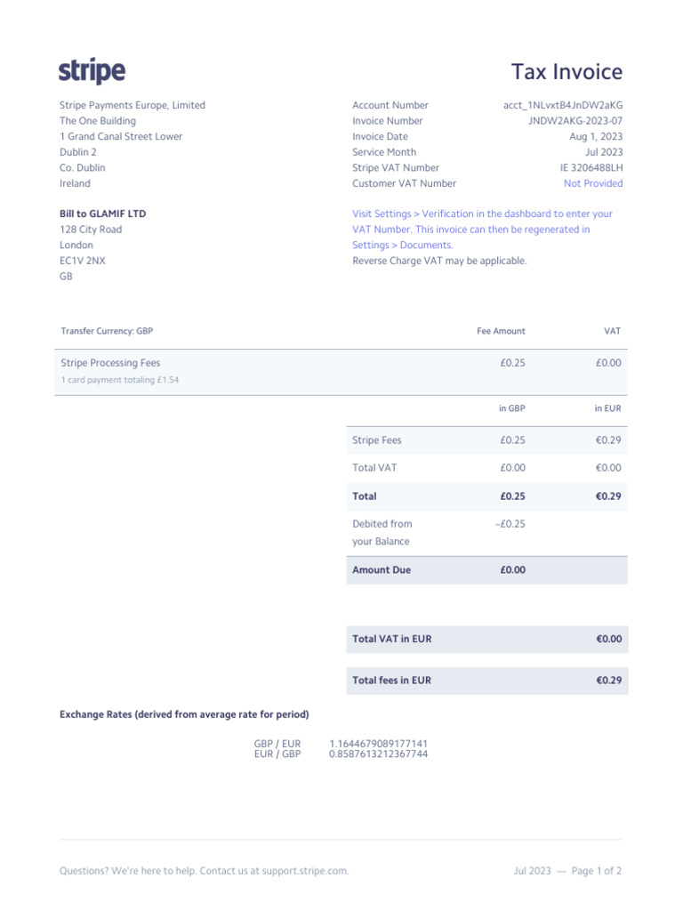 Stripe Tax Invoice JNDW2AKG-2023-07 | PDF | Value Added Tax | Invoice