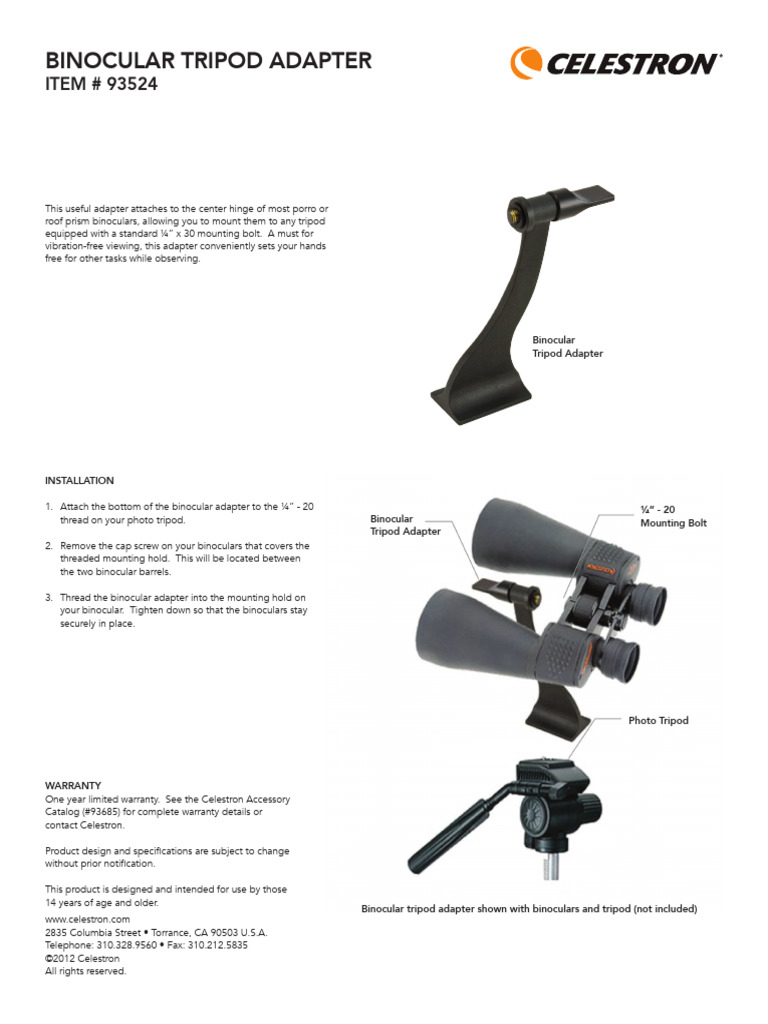 Manual Adaptador de Binóculos Celestron | PDF