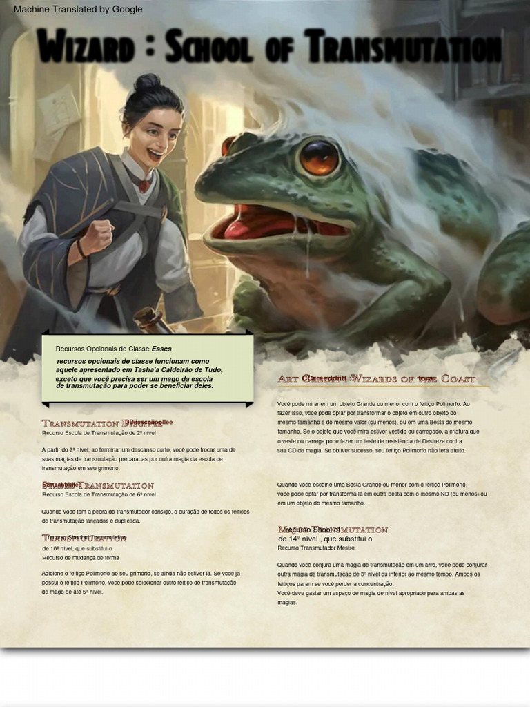 Wizard - School of Transmutation (Revised) - GM Binder | PDF