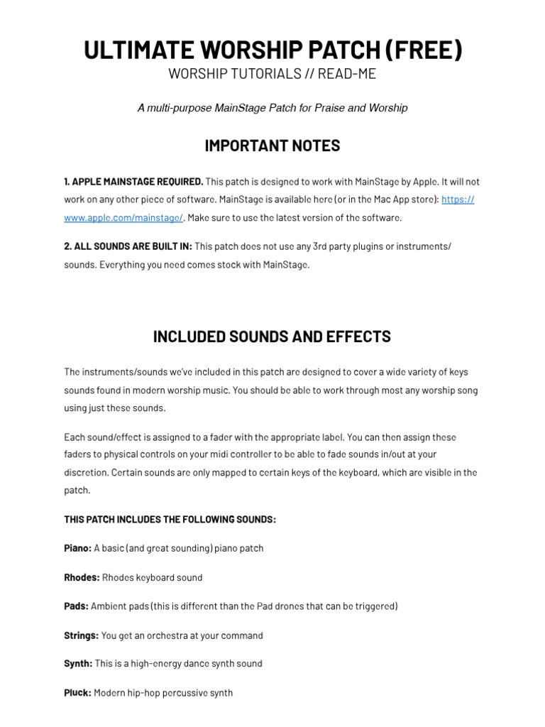 Ultimate Worship Mainstage Patch Free | PDF | Synthesizer | Piano