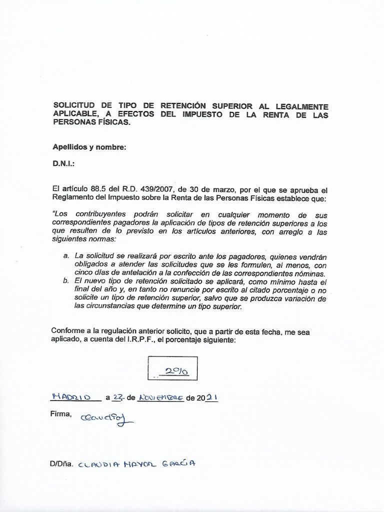 Anexo de Modelo IRPF Voluntario Firmado | PDF