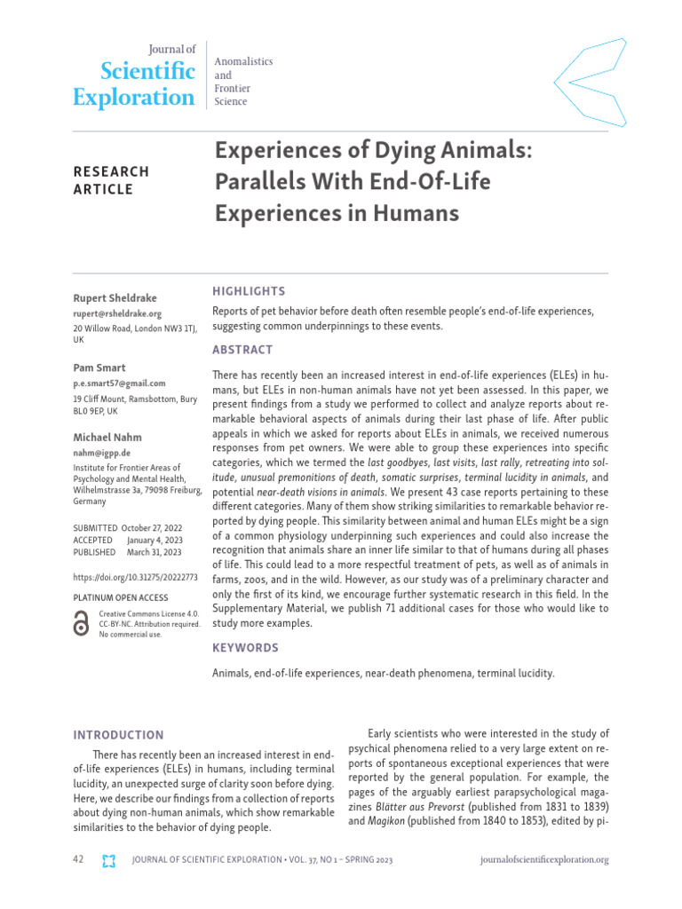 Experiences of Dying Animals - Parallels With End of Life Experiences ...