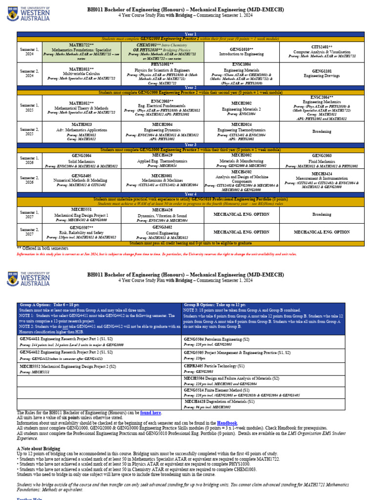 Mechanical Engineering Study Plan 2024 | PDF | Mathematics | Engineering