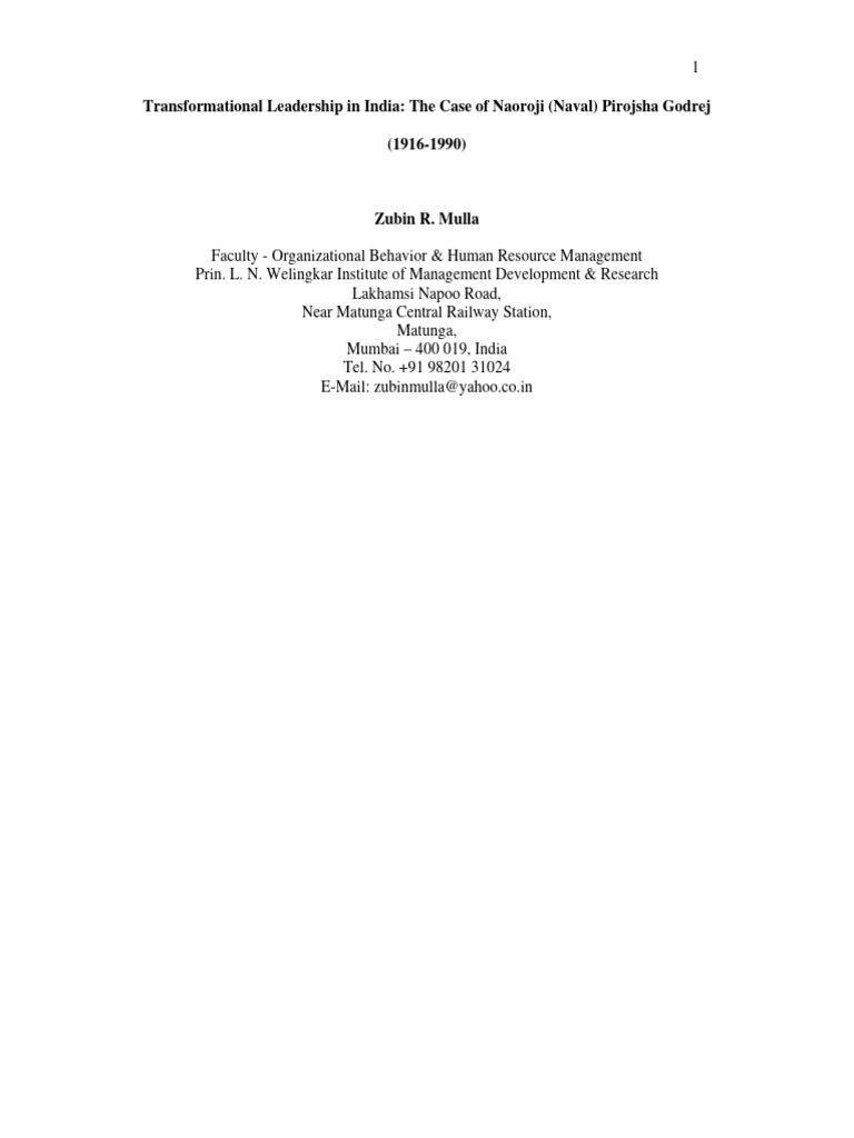 Naval Godrej: A Transformational Leader | PDF | Leadership ...