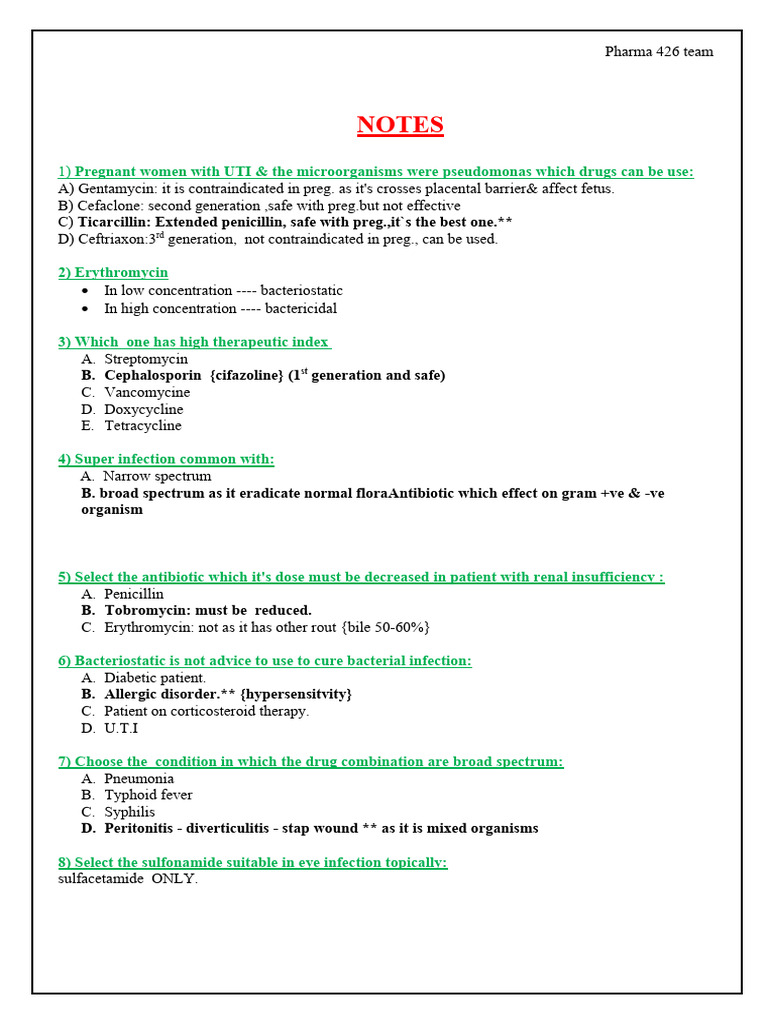Pharma Notes | PDF | Penicillin | Medical Specialties