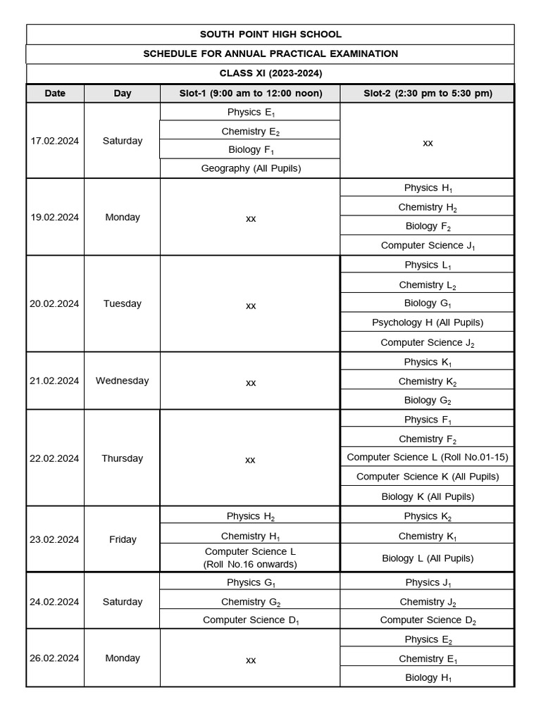Schedule For Annual Practical Examination Class XI | PDF