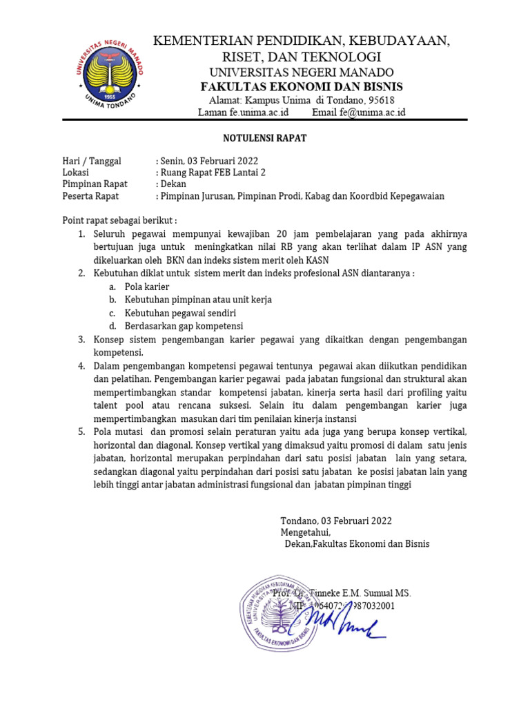 Notulen Rapat Koordinasi FEB Unima | PDF