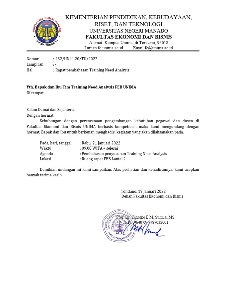 Undangan Rapat Training Need Analysis | PDF
