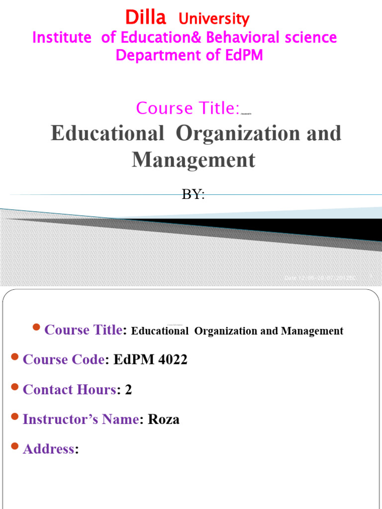 Educational Organization and Management: Course Title | PDF | System ...