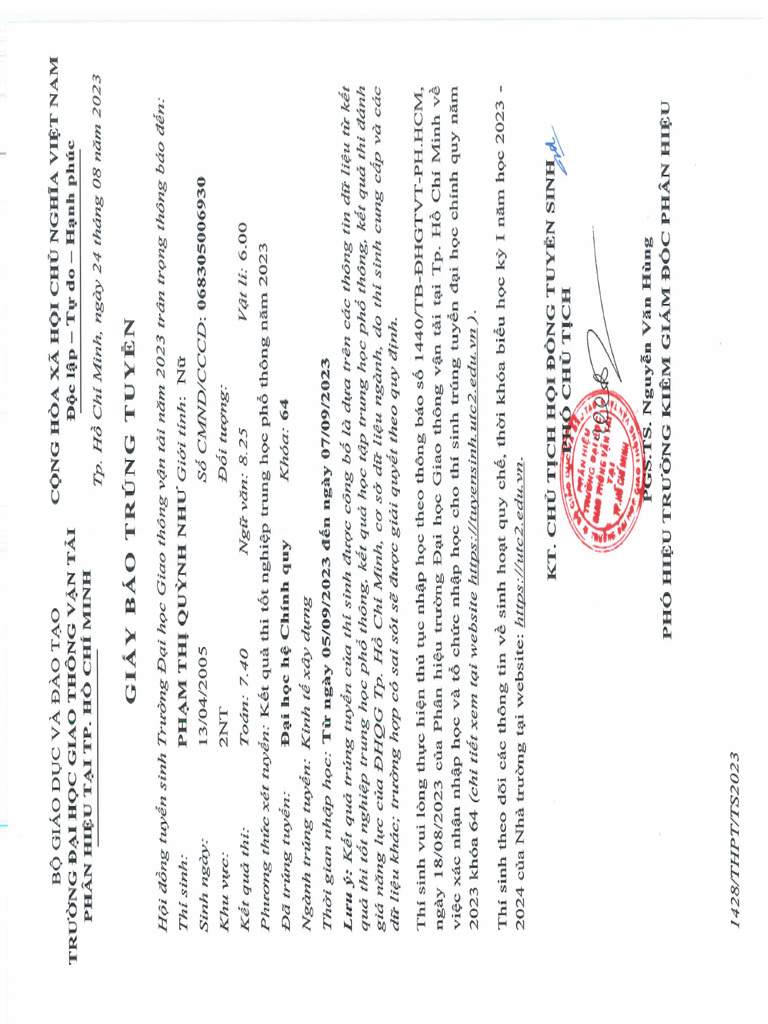 Giay Bao Nhap Hoc | PDF