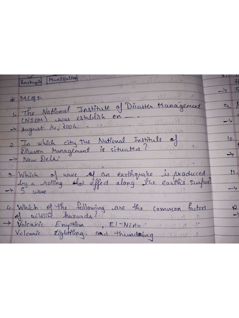 Disaster Management MCQ | PDF