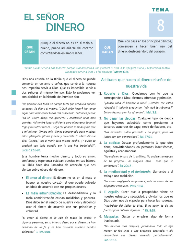 TEMA 8 El Señor Dinero | PDF | Presupuesto | Amor