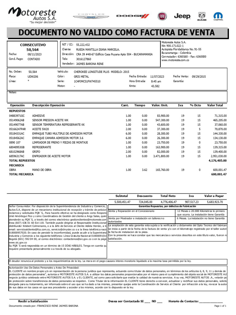 Documento No Valido Como Factura de Venta: Consecutivo 50,564 | PDF | Justicia | Crimen y violencia