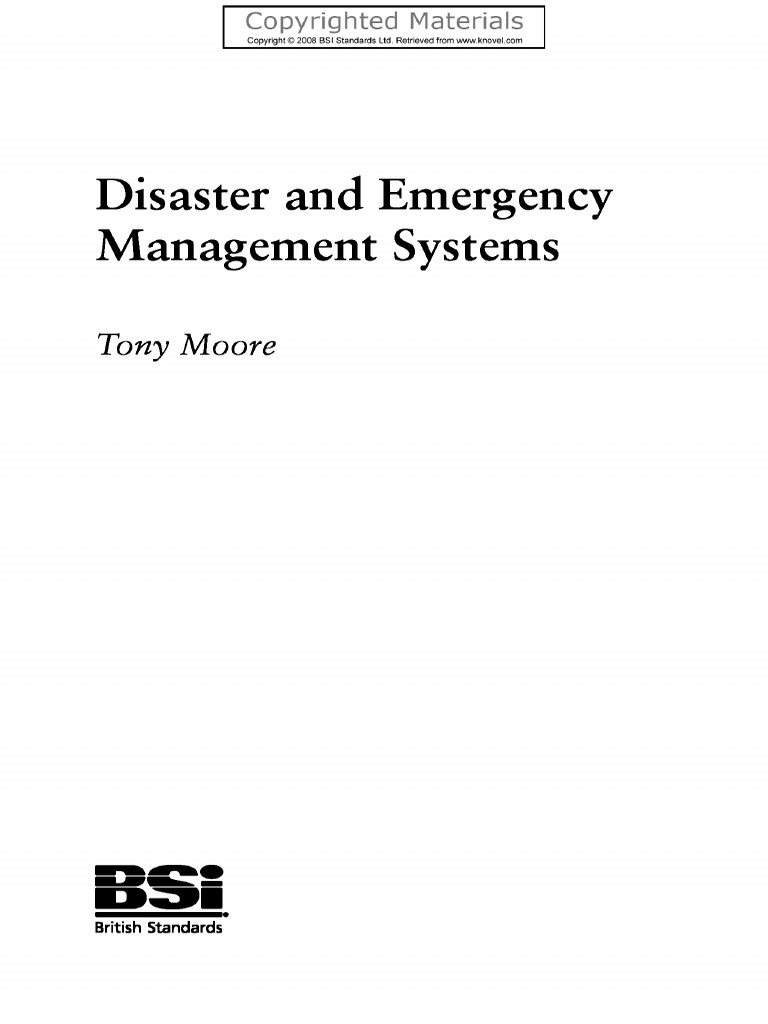 Moore, Tony - Disaster and Emergency Management Systems-BSI Standards Ltd. (2008) | PDF ...