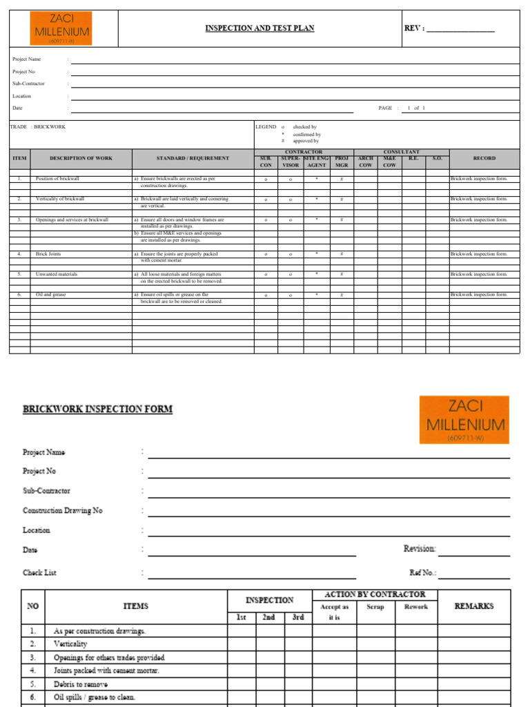 BRICKWORK Inspection Form | PDF