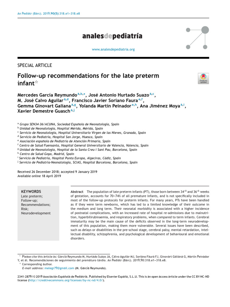 Follow-up Recommendations for the Late Preterm Inf (1) | PDF | Preterm Birth | Vaccines