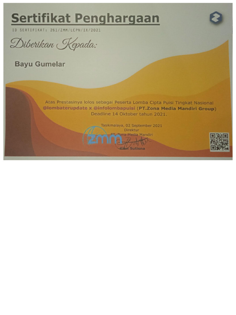 Dokumen Penghargaan 1 Bayu Gumelar | PDF
