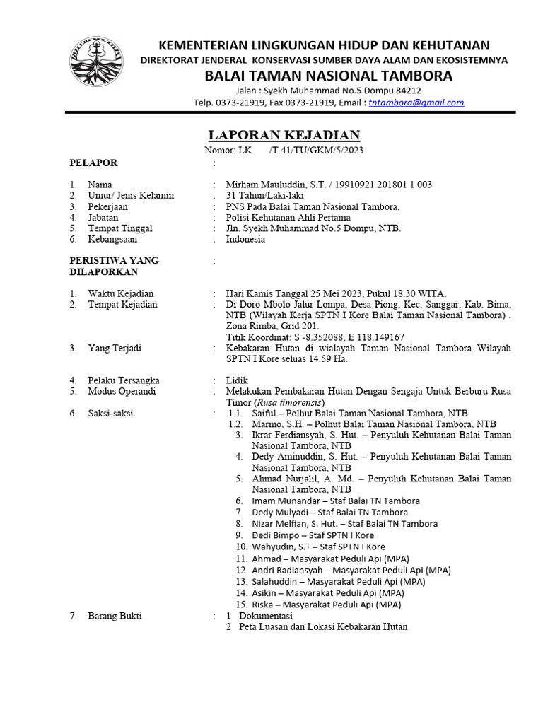 LK 25-26 Mei 2023 - Kebakaran Doro Mbolo SPTN I Kore | PDF