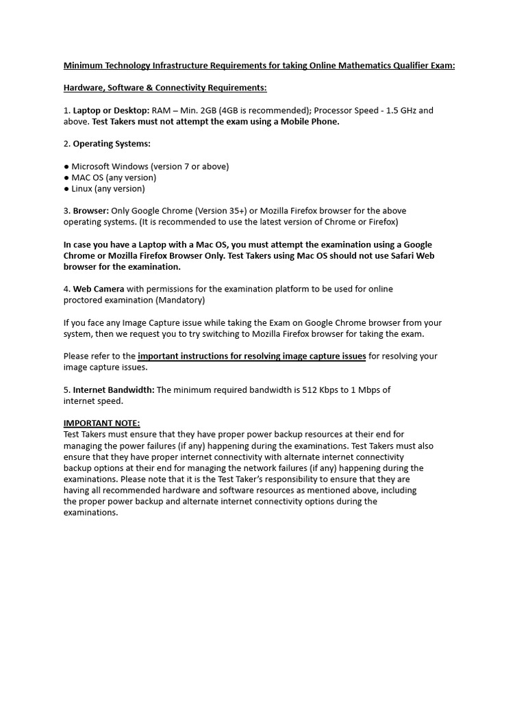 Minimum Technology Infrastructure Requirements For Taking Online | PDF