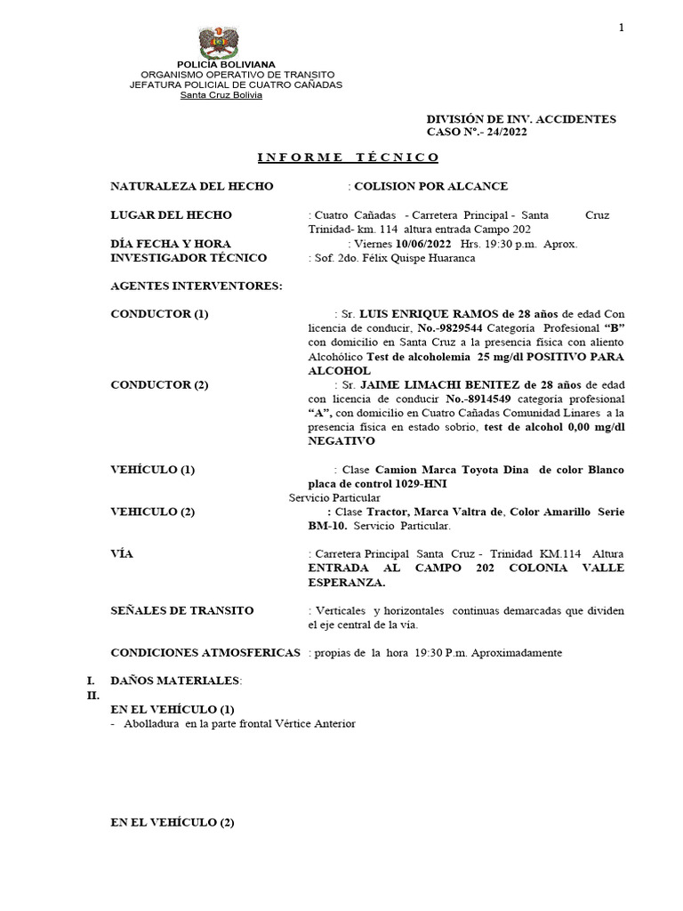 Informe Tecnico Alcaldia Sof Alvarado Caso No, 24 | PDF | Tráfico | La carretera